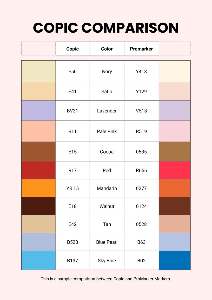 Free Printable Copic Hex Chart - Printable Chart Template